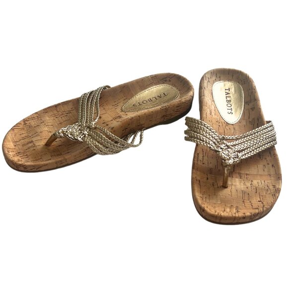 Talbots | Shoes | Talbots Womens Braid Gold Metallic Sandals Cork Soles ...